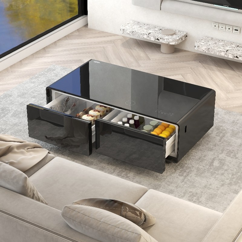 Home Furniture Glass Smart Coffee Table with Mini Refrigerator and ...