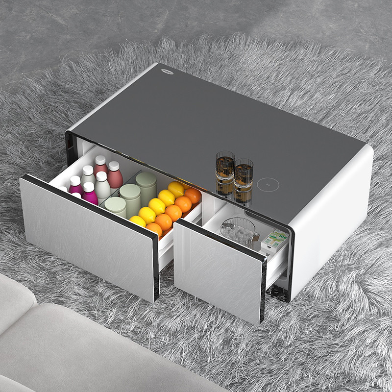 Wireless Charging Hotel Smart Coffee Table with 65L Fridge Capacity and ...