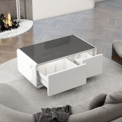 Mini Refrigerator and Tempered Glass Top Smart Coffee Table for Modern ...